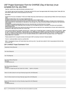 Fillable Online USF Project Submission Form for CHARGE (Day of Service ...