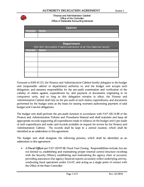 Fillable Online finance ky AUTHORITY DELEGATION AGREEMENT Fax Email ...
