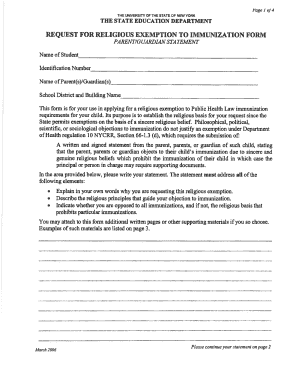 Fillable Online schuylervilleschools Request for Religious Exemption to ...