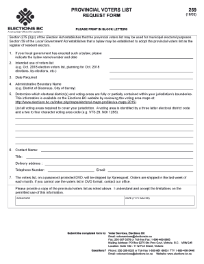 Fillable Online ubcm Provincial Voters List Request Form Fax Email ...