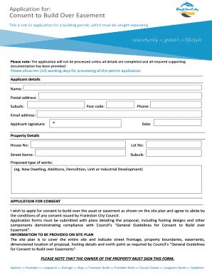Fillable Online Application for: Consent to Build Over Easement Fax ...