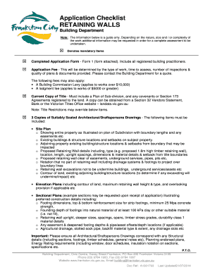Fillable Online Application Checklist RETAINING WALLS - City of ...