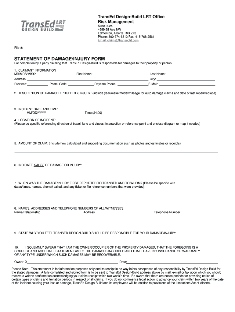 Fillable Online transedlrt TransEd Design-Build LRT Office Fax Email ...