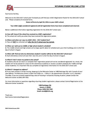 Fillable Online d131 RETURNING STUDENT WELCOME LETTER - d131.org Fax ...