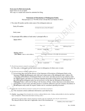 Fillable Online sos state co Statement of Dissolution of Delinquent ...