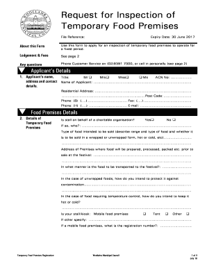 Fillable Online Compliance Dept Form - Temporary Food Premises - Request for Inspection Jul 16 ...