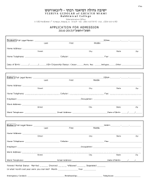 Fillable Online Yeshiva Gedolah Application for Admission Fax Email ...