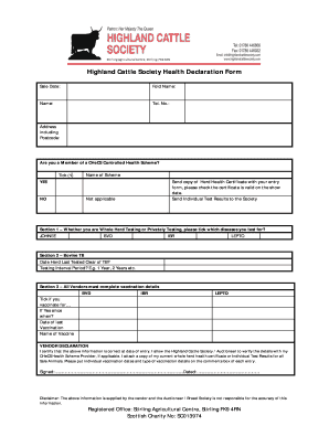 Fillable Online Highland Cattle Society Health Declaration Form Fax ...