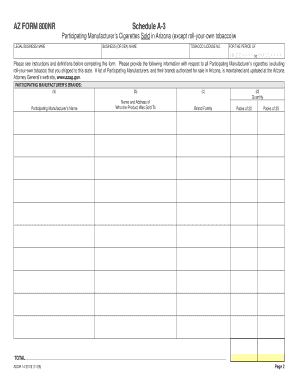 Fillable Online Arizona Form 800NR, Schedules A. Cigarette Distributor ...
