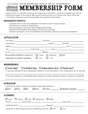 Fillable Online lakeshorearts membership form - Lakeshore Arts ...