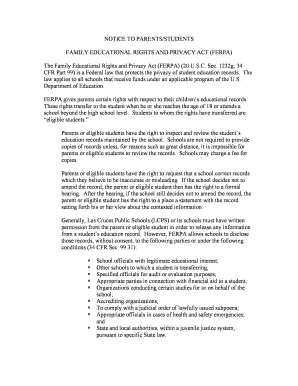 Fillable Online NOTICE TO PARENTS/STUDENTS Fax Email Print - pdfFiller