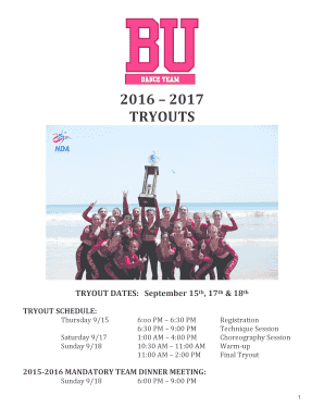 Fillable Online blogs bu BU Dance Team 2016 Tryout Registration Packet ...