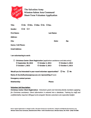 Fillable Online The Salvation Army Winston-Salem Area Command Short ...