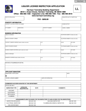 Fillable Online harrison-township LIQUOR LICENSE INSPECTION APPLICATION ...