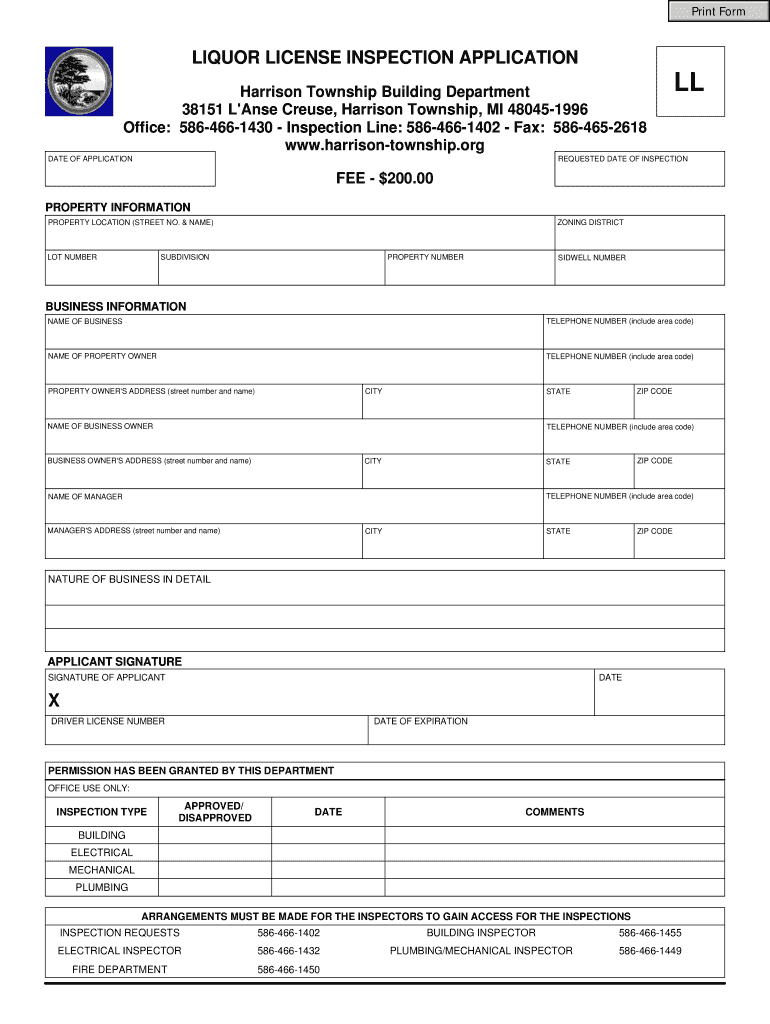 Fillable Online harrison-township LIQUOR LICENSE INSPECTION APPLICATION ...