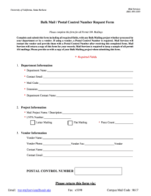 Fillable Online Bulk Mail / Postal Control Number Request Form Fax ...
