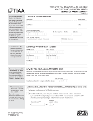 Fillable Online tiaacref TRANSFER TIAA TRADITIONAL TO ARIABLE ACCOUNTS ...