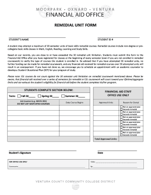 Fillable Online vcccd REMEDIAL UNIT FORM - vcccd.edu Fax Email Print ...