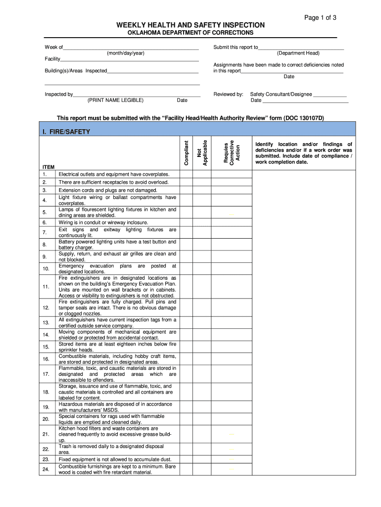 Fillable Online WEEKLY HEALTH AND SAFETY INSPECTION - ok Fax Email ...