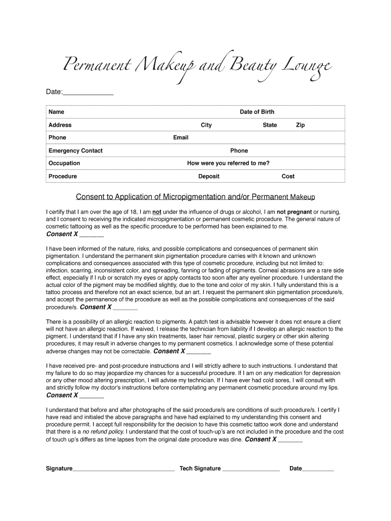 Fillable Online Print Release Form! - Permanent Makeup by Natalie Fax ...