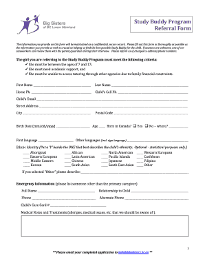 Fillable Online Study Buddy Program Referral Form -... Fax Email Print ...