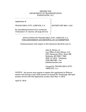 Fillable Online DEPARTMENT OF TRANSPORTATION WASHINGTON, D.C.... Fax ...