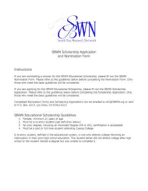 Fillable Online SBWN Scholarship Application and Nomination Form ...