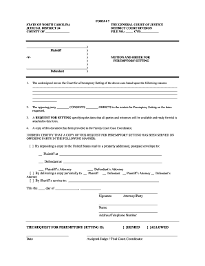 Fillable Online nccourts Form 07 Motion And Order For Peremptory ...