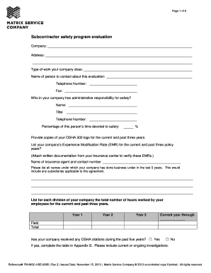 Fillable Online Subcontractor safety program evaluation Fax Email Print - pdfFiller