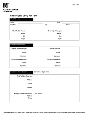 Fillable Online Small Projects Safety Plan Form - matrixservicecompany ...