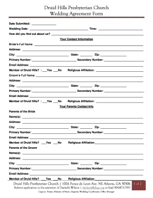Fillable Online druidhillspresbyterian Wedding Application for Male ...