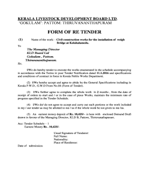 Fillable Online livestock kerala gov form of re tender - Livestock ...