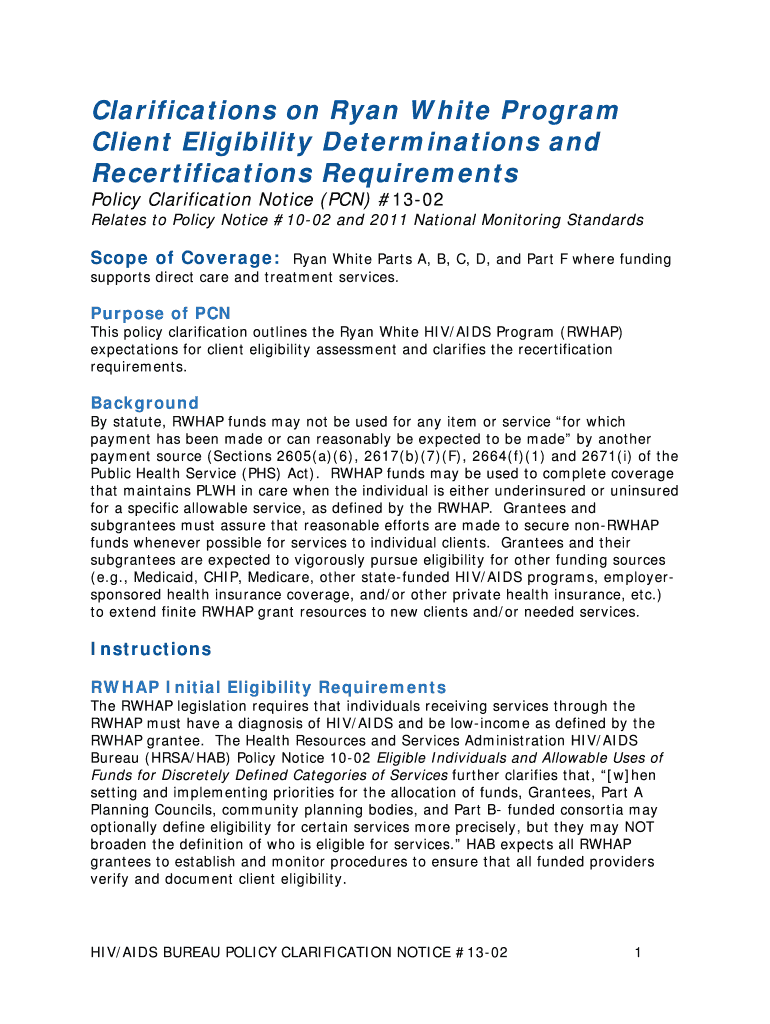 Fillable Online Clarifications on Ryan White Program Fax Email Print ...