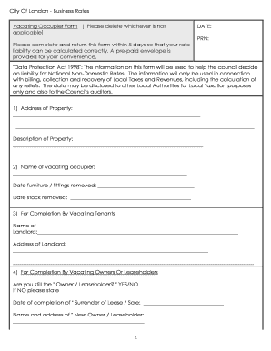 Fillable Online Business rates vacating occupiers form. Business rates ...