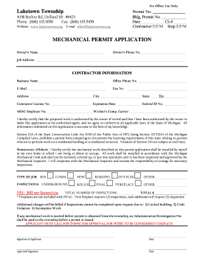 Fillable Online laketowntwp MECHANICAL PERMIT APPLICATION - Laketown ...