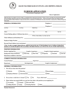 Fillable Online gtbindians IN HOUSE APPLICATION - Grand Traverse Band ...