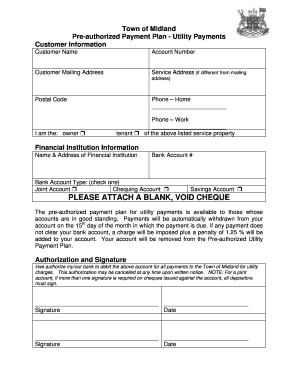 Fillable Online midland Town of Midland Pre-authorized Payment Plan - Utility Payments - midland ...