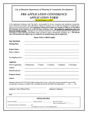 Fillable Online cityofbeaufort Pre-Application Form Rev. 01-05-15 Fax ...