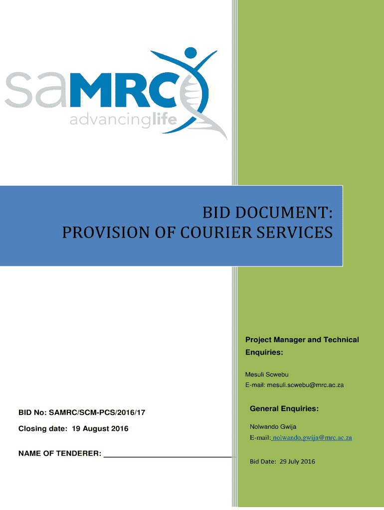 Fillable Online BID DOCUMENT: PROVISION OF COURIER SERVICES Fax Email ...