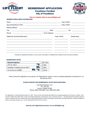 Fillable Online Life Flight Application - City of Pendleton Fax Email ...