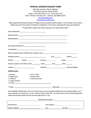 Fillable Online billingscountynd physical address request form ...