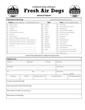 Fillable Online Application for Employment - Fresh Air Dogs Fax Email ...