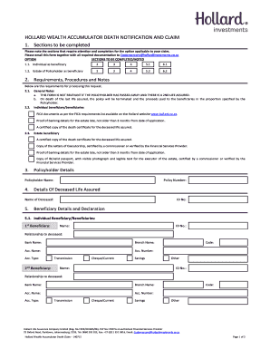 Fillable Online Hollard Wealth Accumulator Death Claim Form 140715 Fax ...