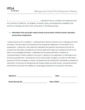 Fillable Online library ucla Background Check Pre-Employment Waiver ...