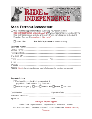 Fillable Online fidelco 100 freedom sponsorship - Fidelco Guide Dog ...