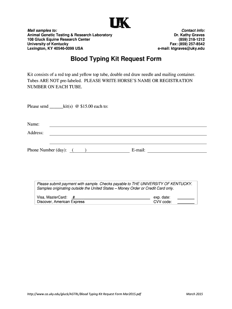 Fillable Online www2 ca uky Blood Typing Kit Request Form Jan2013 - ca ...