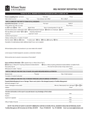 Fillable Online minotstateu MSU INCIDENT REPORTING FORM Fax Email Print - pdfFiller