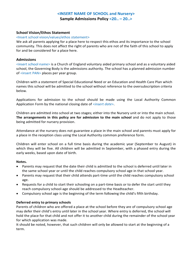 Fillable Online leeds anglican Sample Admissions Policy - leeds ...