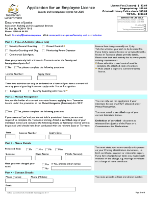 Fillable Online Security application - employee licence v5.0. Form to ...