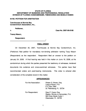 Fillable Online IN RE: PETITION FOR ARBITRATION Fax Email Print - pdfFiller